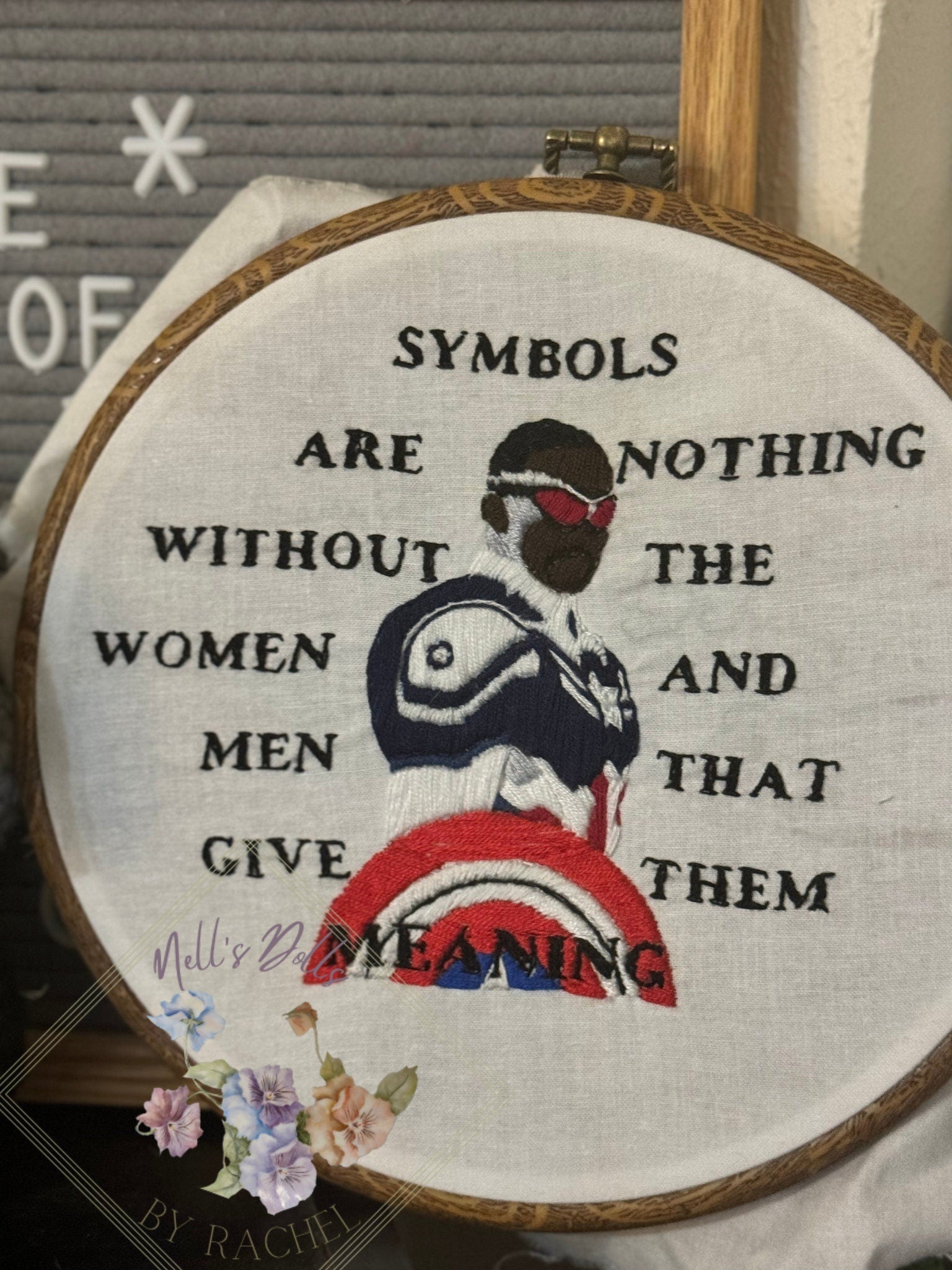 Sam Wilson Symbol Embroidery with Hoop – Nell's Dolls & Embroidery